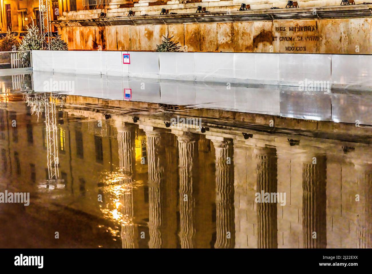 Christmas Ice Skating Rink Reflection Night Maison Caree Ancient ...