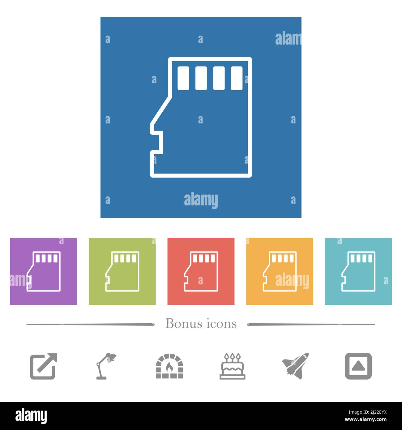 Micro SD memory card outline flat white icons in square backgrounds. 6 ...