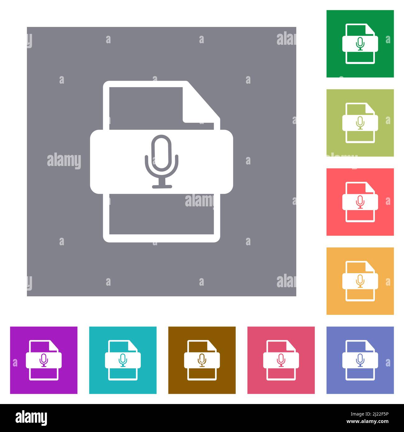 Podcast file type flat icons on simple color square backgrounds Stock ...