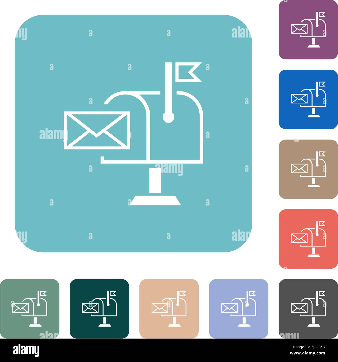 Mail received outline white flat icons on color rounded square ...