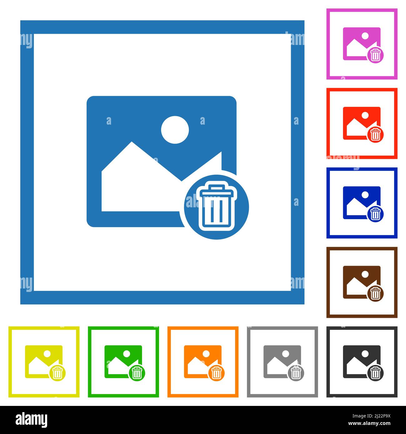 Delete image flat color icons in square frames on white background ...