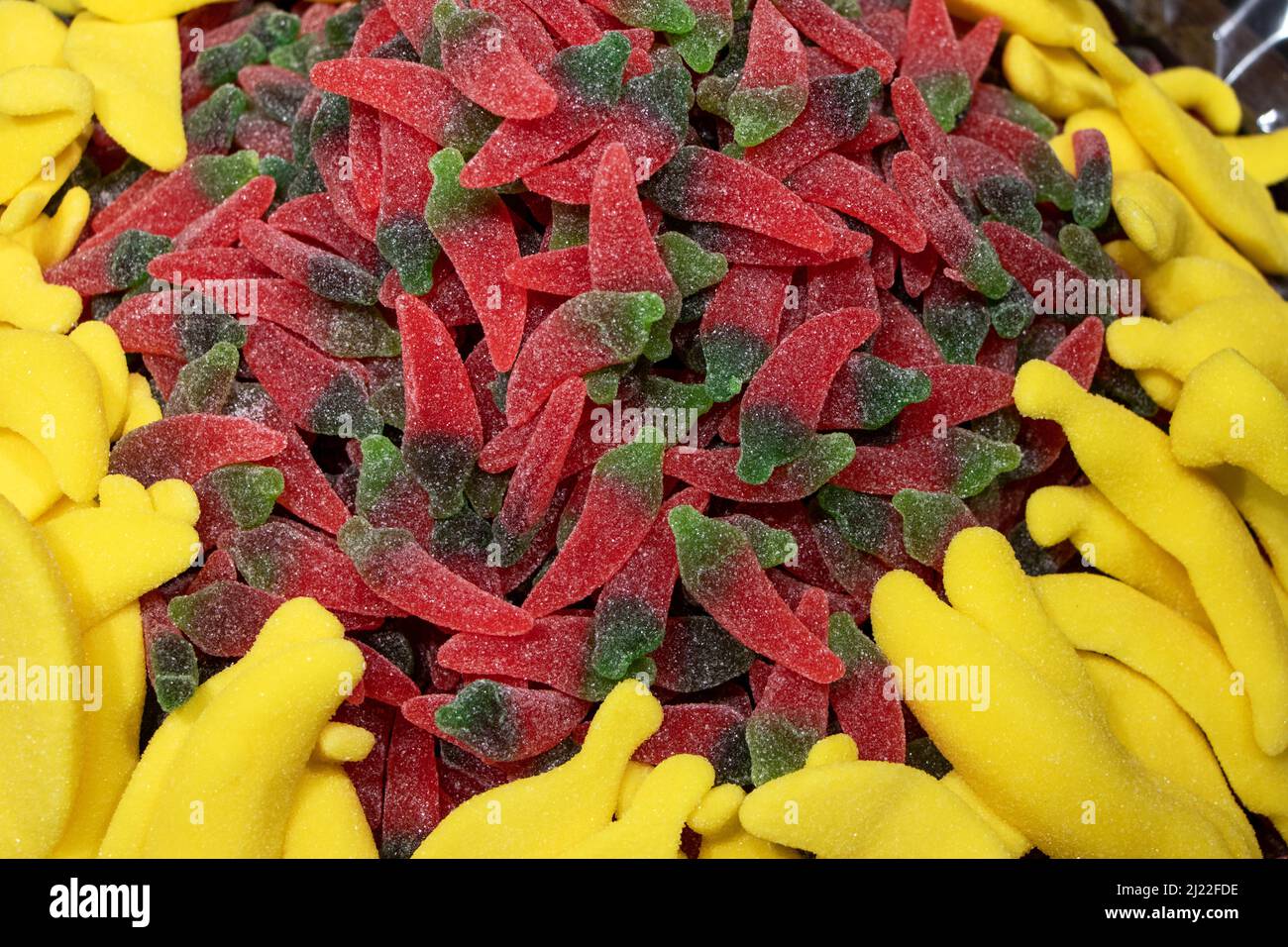 Candies with jelly and sugar. colorful array of different childs sweets ...