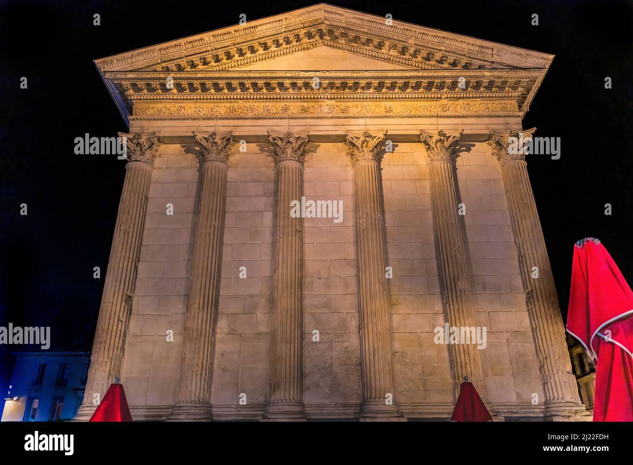 Maison Caree Ancient Classical Roman Temple Night Umbrellas Nimes Gard ...