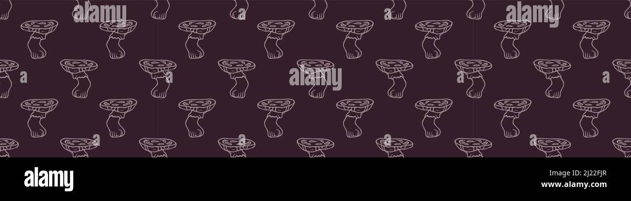 Hand drawn wild mushroom vector border. Seamless trendy purple biology ...