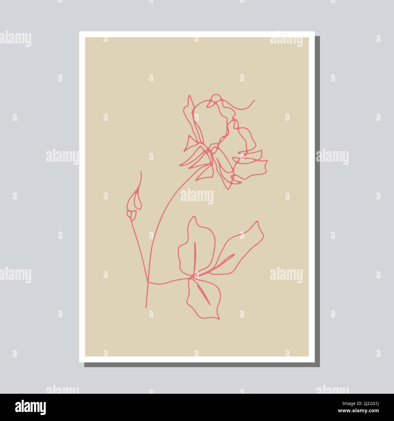 One single line drawing rose flower on earthy background card template ...