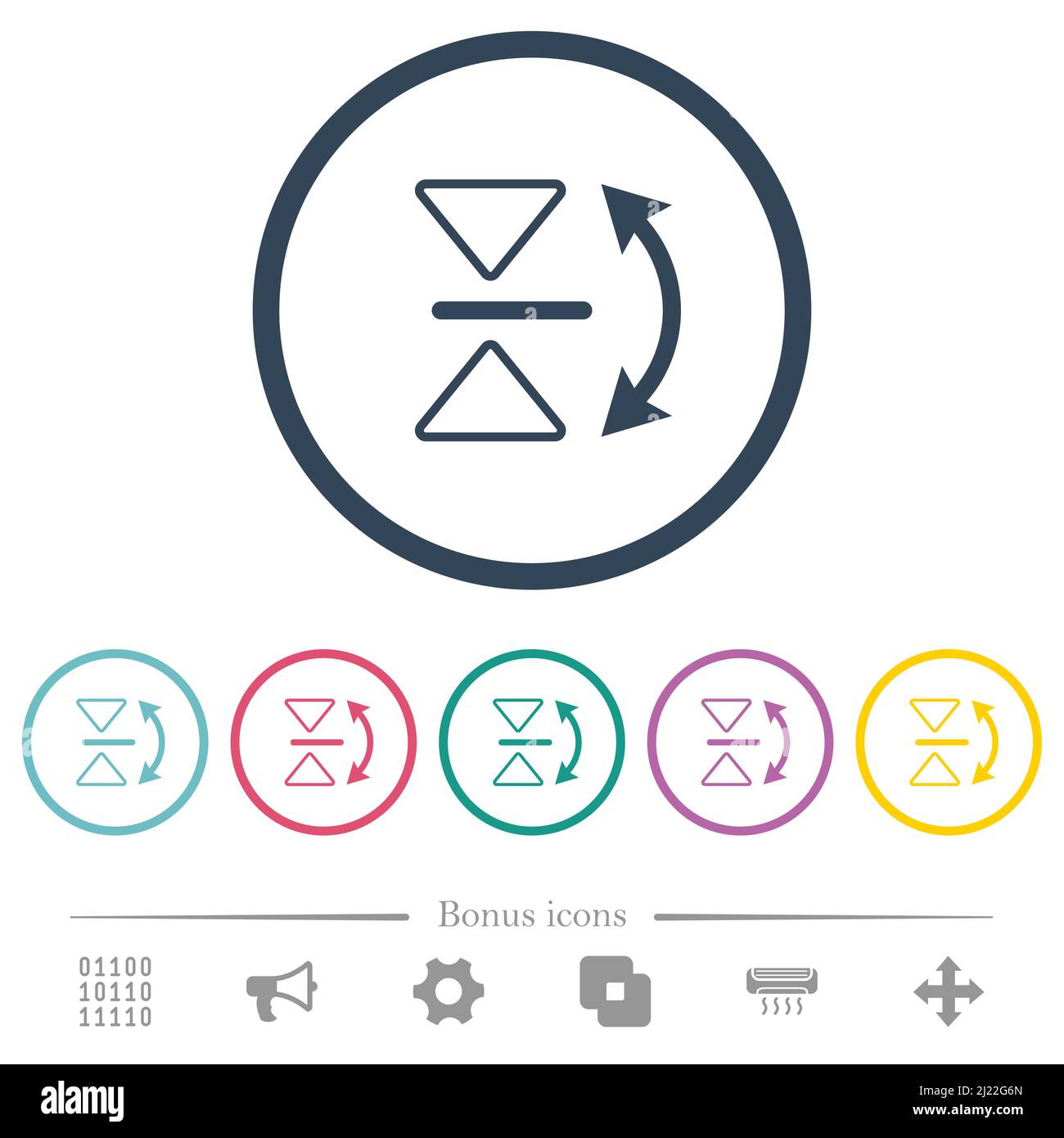 Vertical flip outline flat color icons in round outlines. 6 bonus icons ...