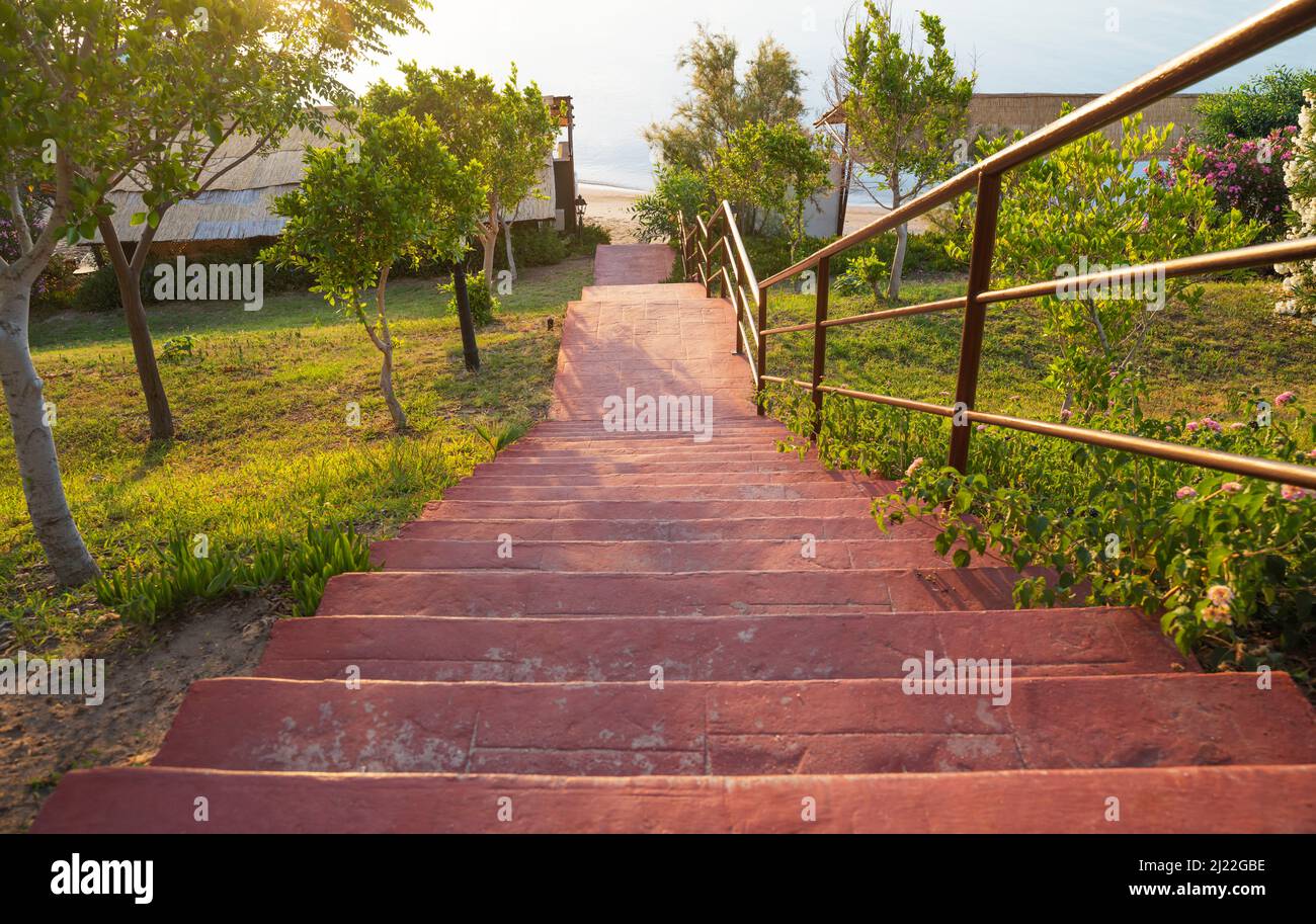 Stairway to the sea with stone steps at dawn Stock Photo - Alamy