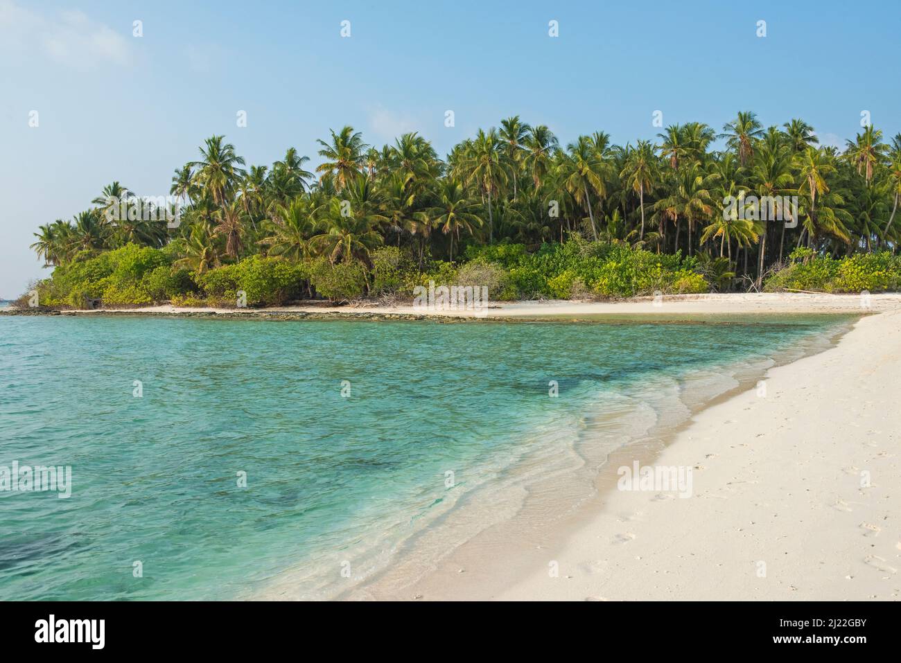 Remote tropical island paradise with shallow lagoon in ocean and thick ...