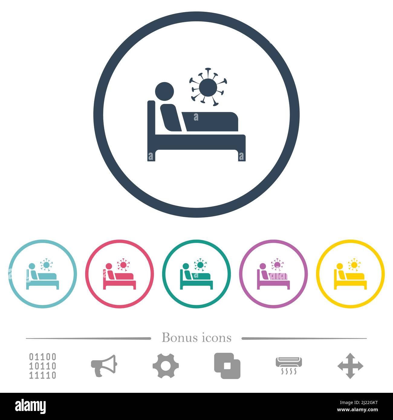 Covid ward flat color icons in round outlines. 6 bonus icons included ...