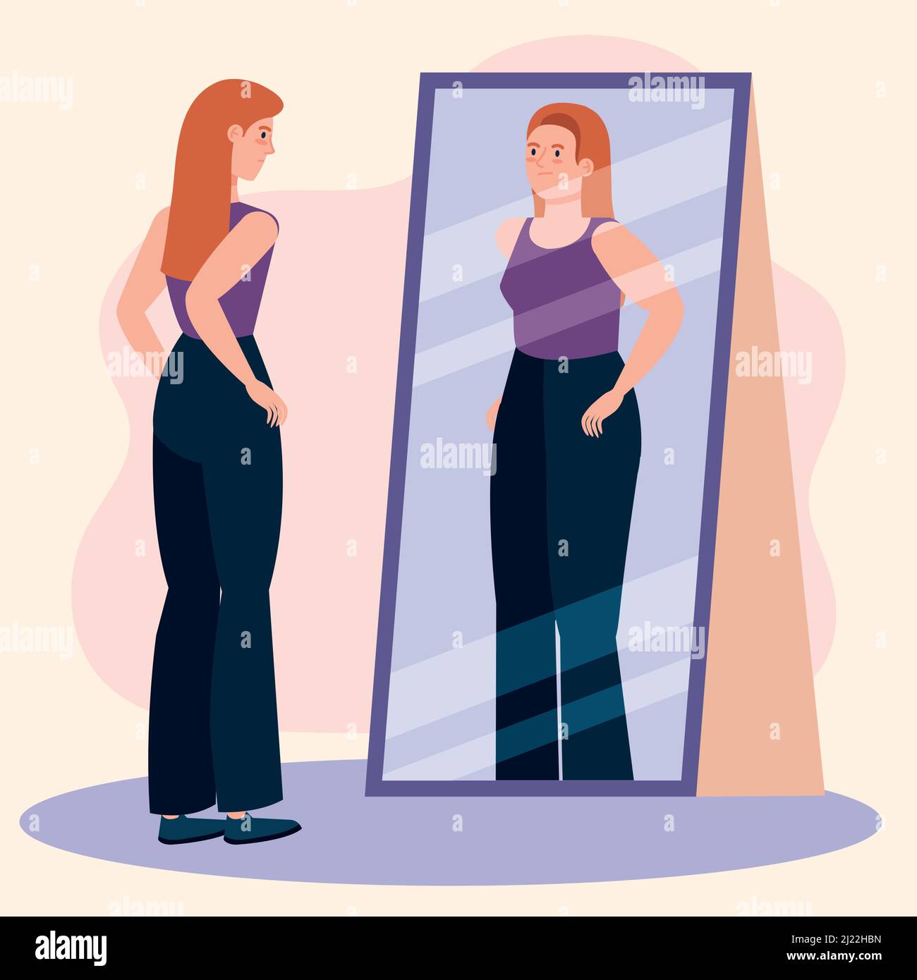 Overweight Woman Looking In Mirror Stock Vector Images Alamy