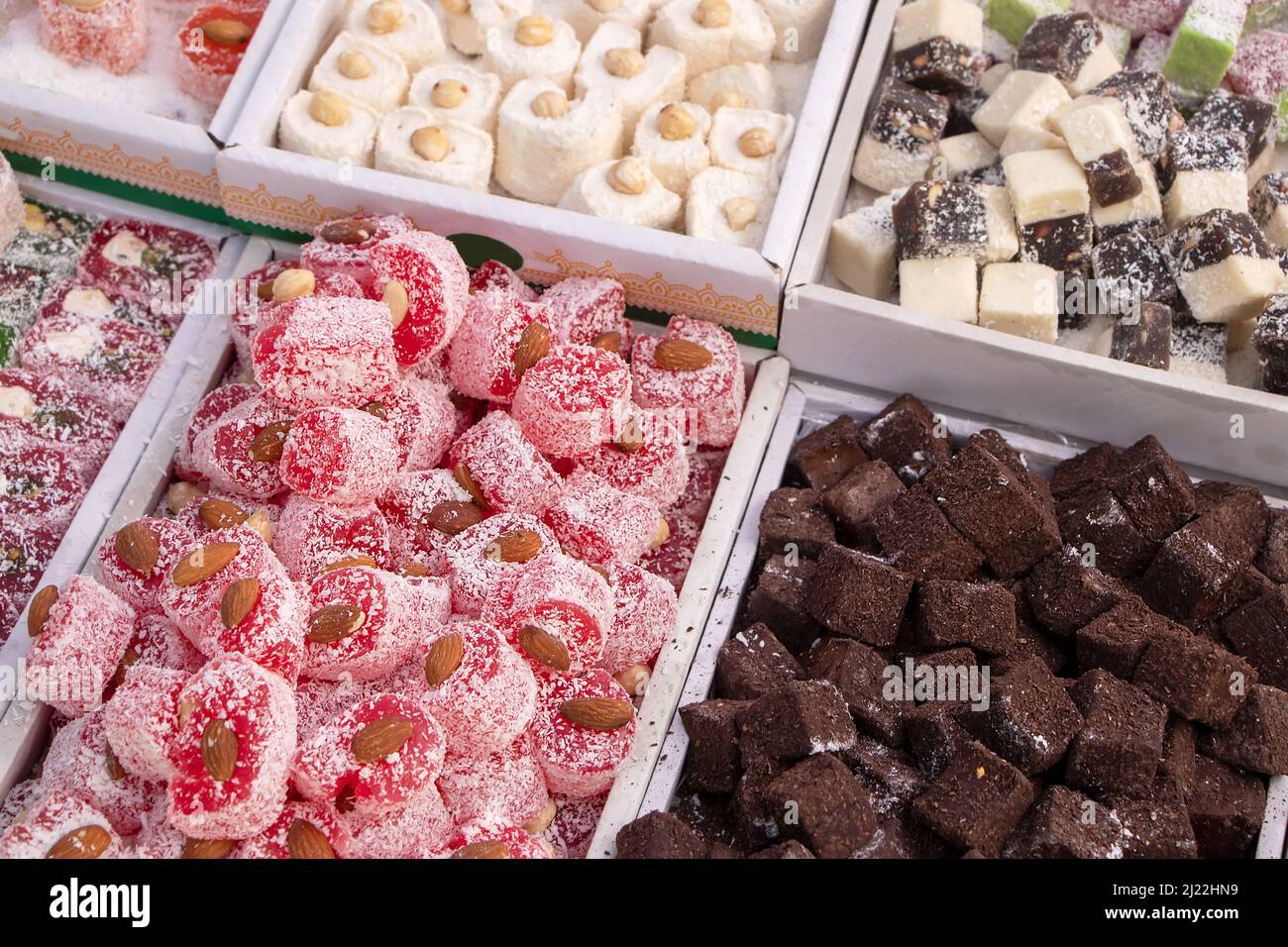 Assorted Turkish Delight bars. Sugar coated soft candy Stock Photo - Alamy