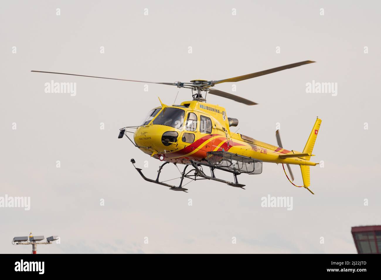 Zurich, Switzerland, February 24, 2022 Eurocopter AS350-B3 is departing ...