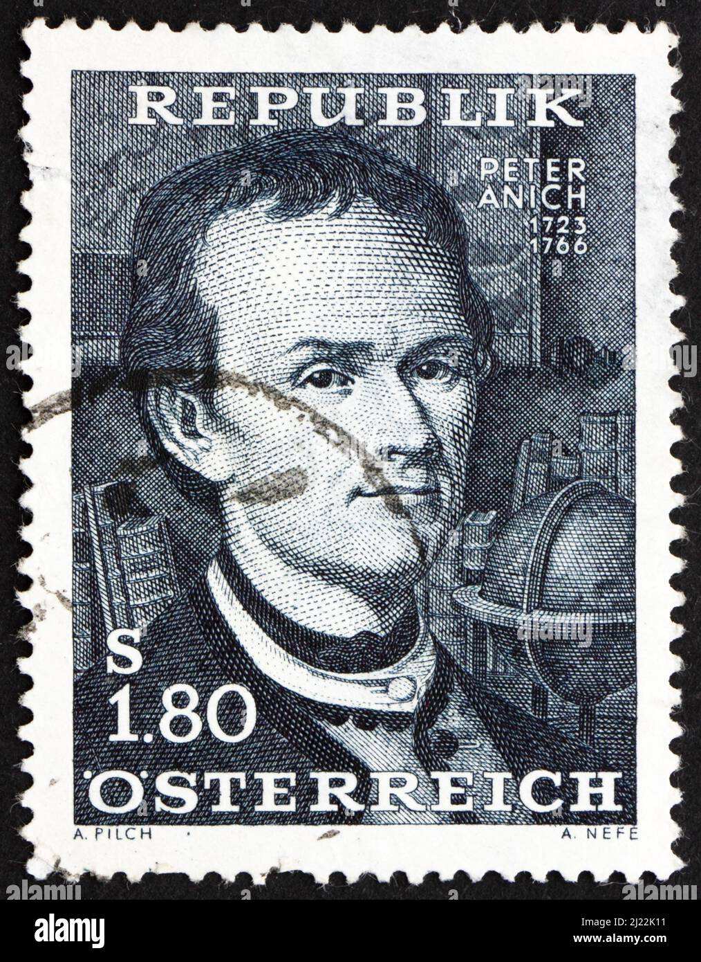 AUSTRIA - CIRCA 1966: a stamp printed in the Austria shows Peter Anich ...