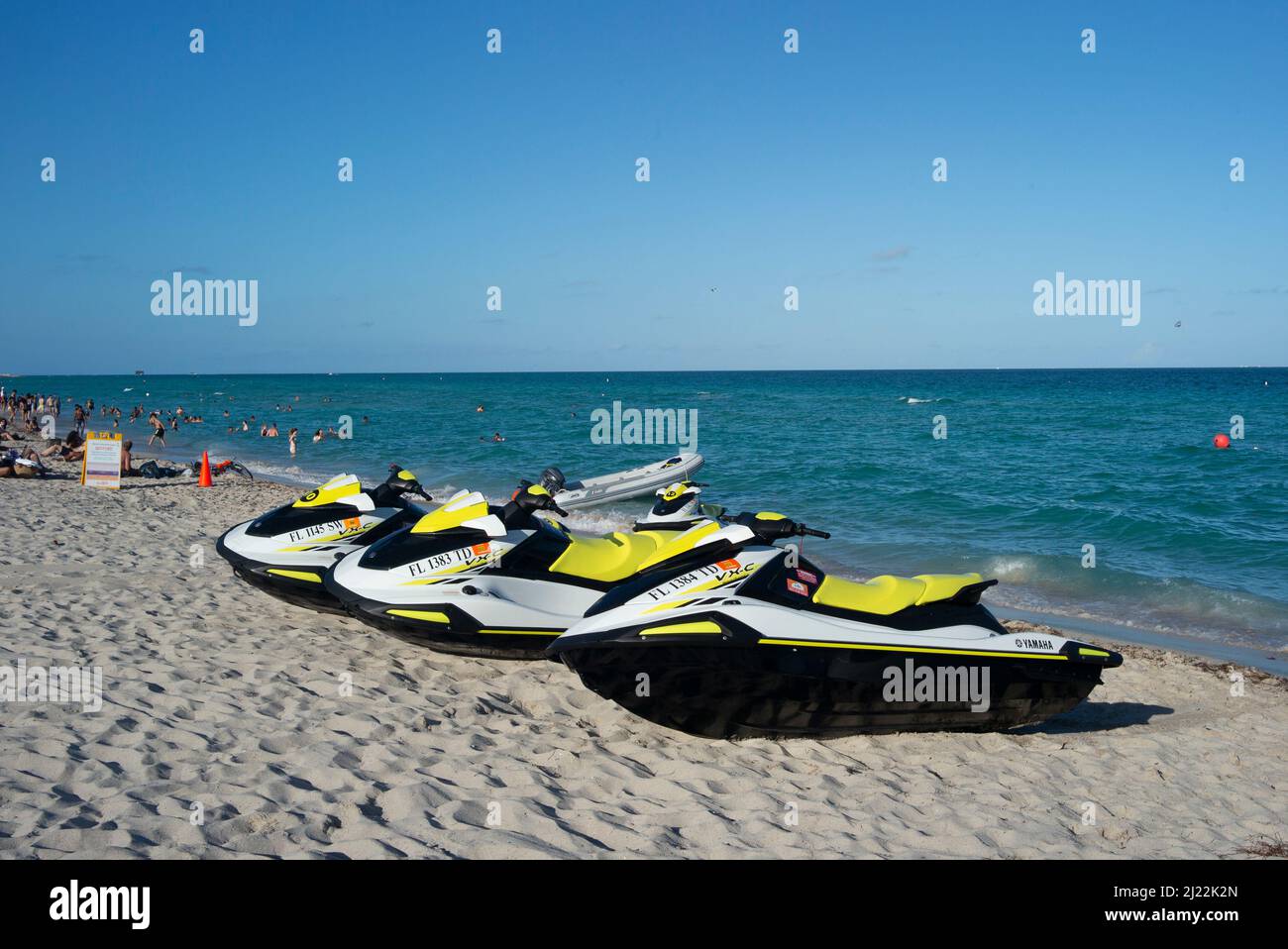 Array of personal watercraft (PWC),water scooters or jet skis, on Miami ...