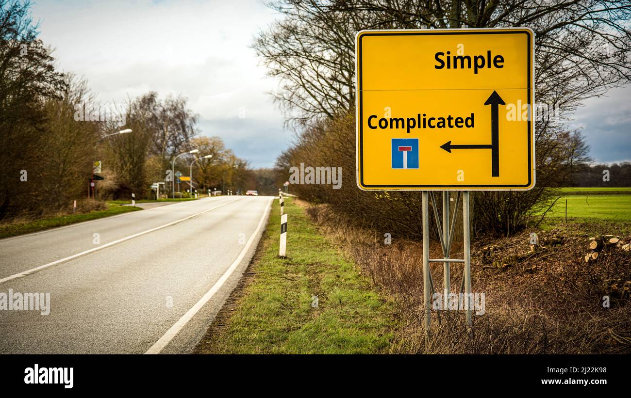 Street Sign the Direction Way to Simple versus Complicated Stock Photo ...