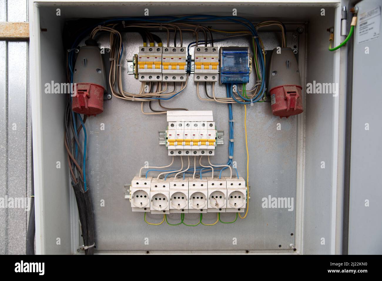 Voltage switchboard with circuit breakers and outlets in power board ...