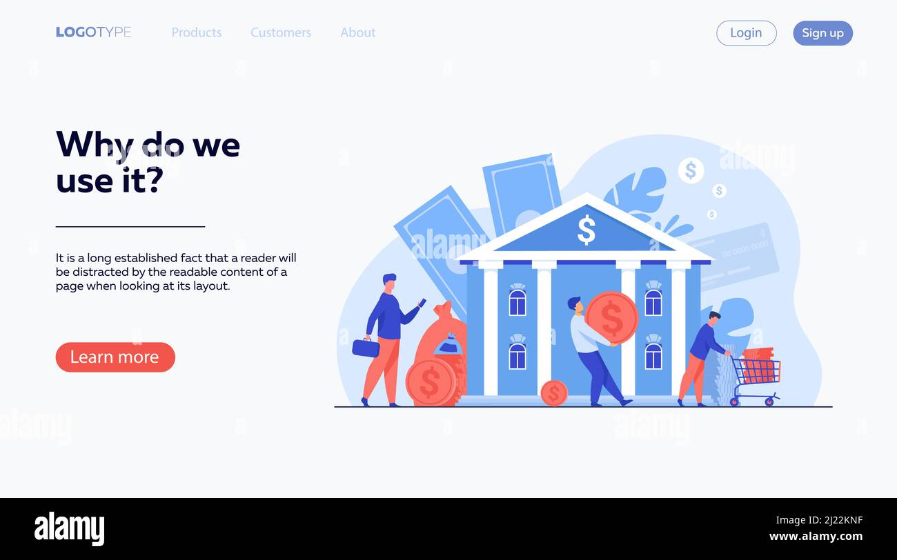 People with money walking to bank building. Queue of characters ...