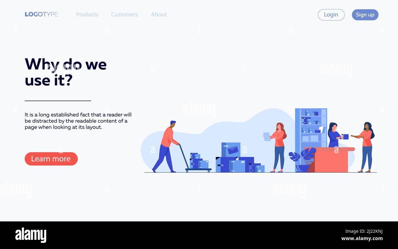 Postman giving parcel to customer in post office. Courier removing ...