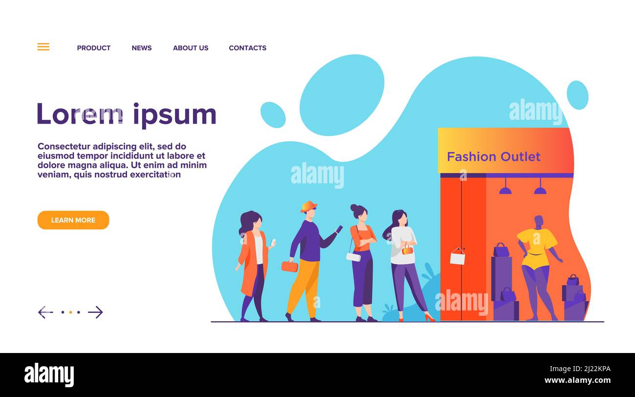 Queue of customers standing for sale at boutique window. People waiting ...