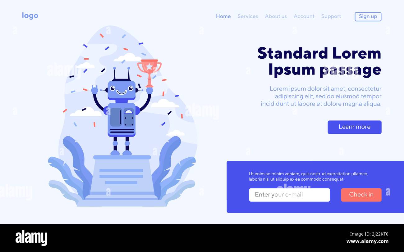 Robot winning golden cup. Award, celebration, cyborg flat vector ...