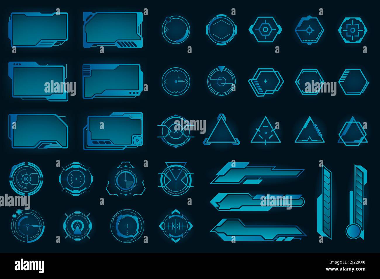 Different HUD elements flat frames set. Modern VR user interface, dashboard and infographic ...