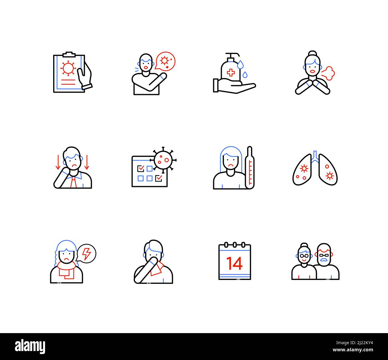 Symptoms of a virus infection - line design style icons Stock Vector ...