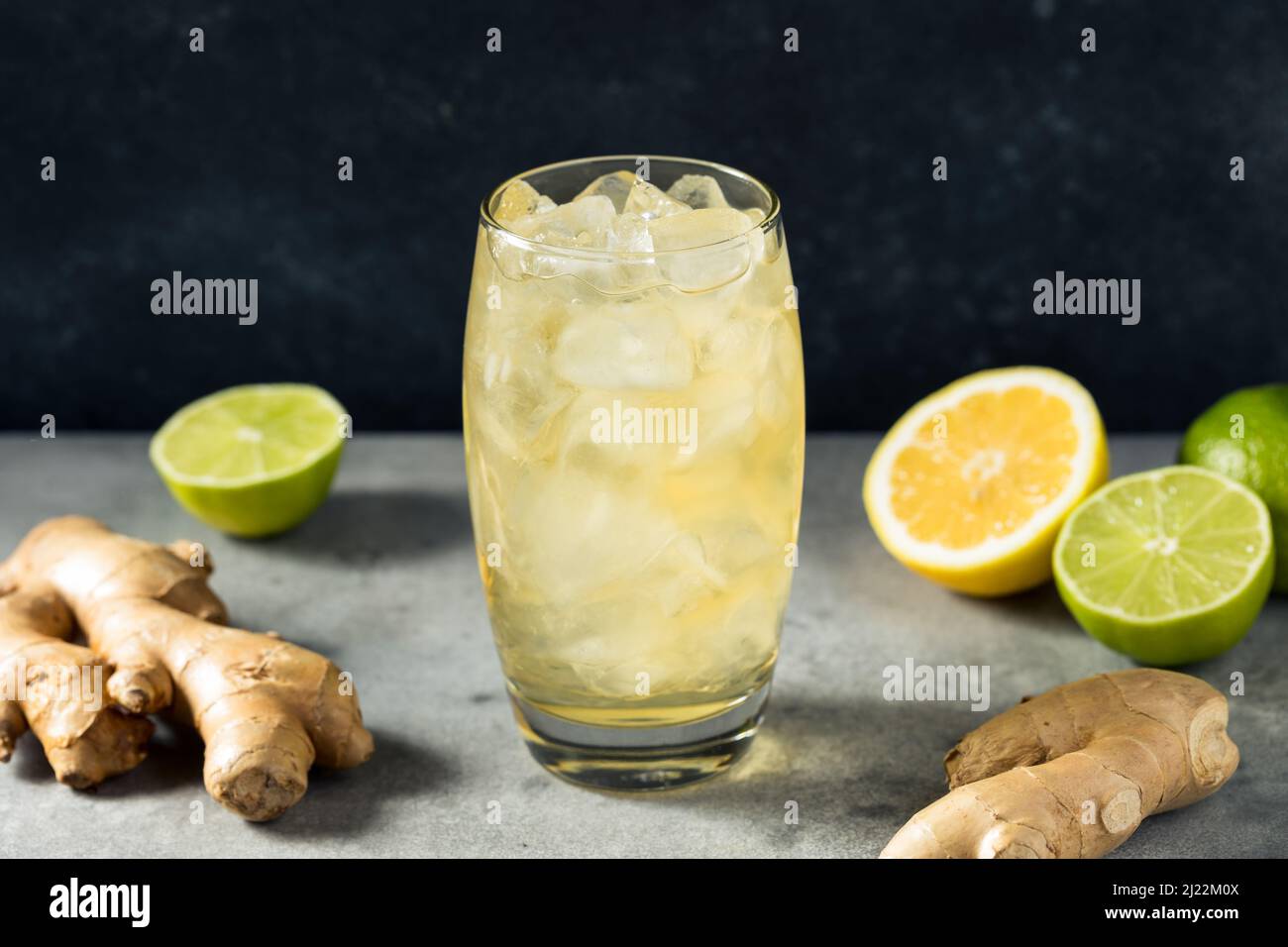 Cold Refreshing Ginger Beer in a Glass with Lime and Lemon Stock Photo ...