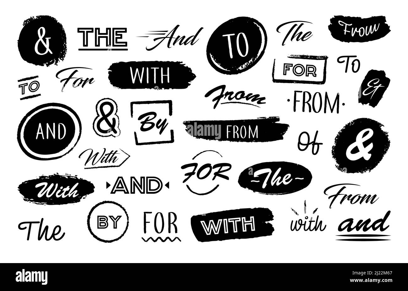 Various lettering ampersand and words flat icon set. Vintage cursive ...