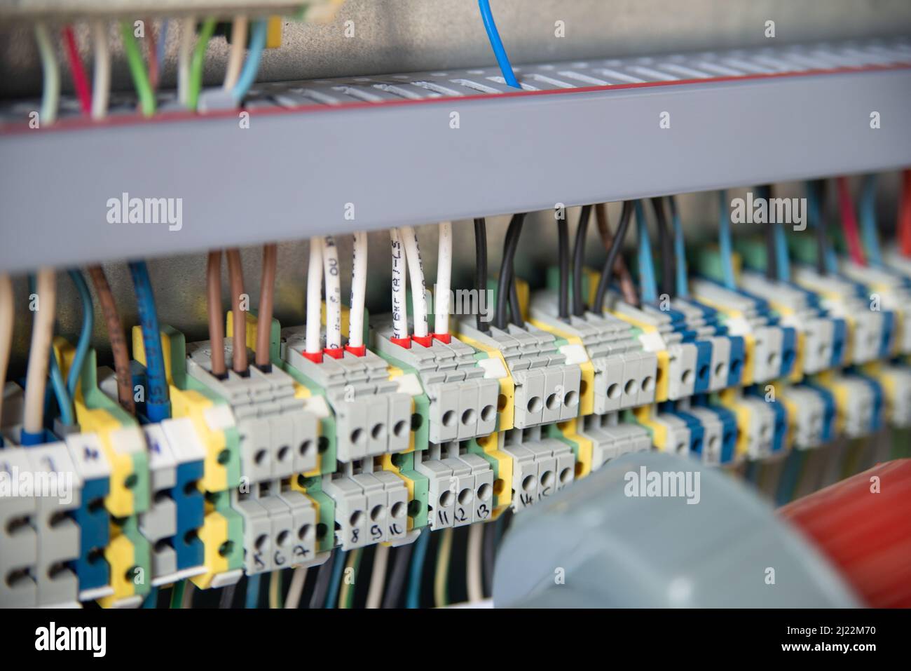 electrical wires in a perforated cable channel,connection to circuit ...