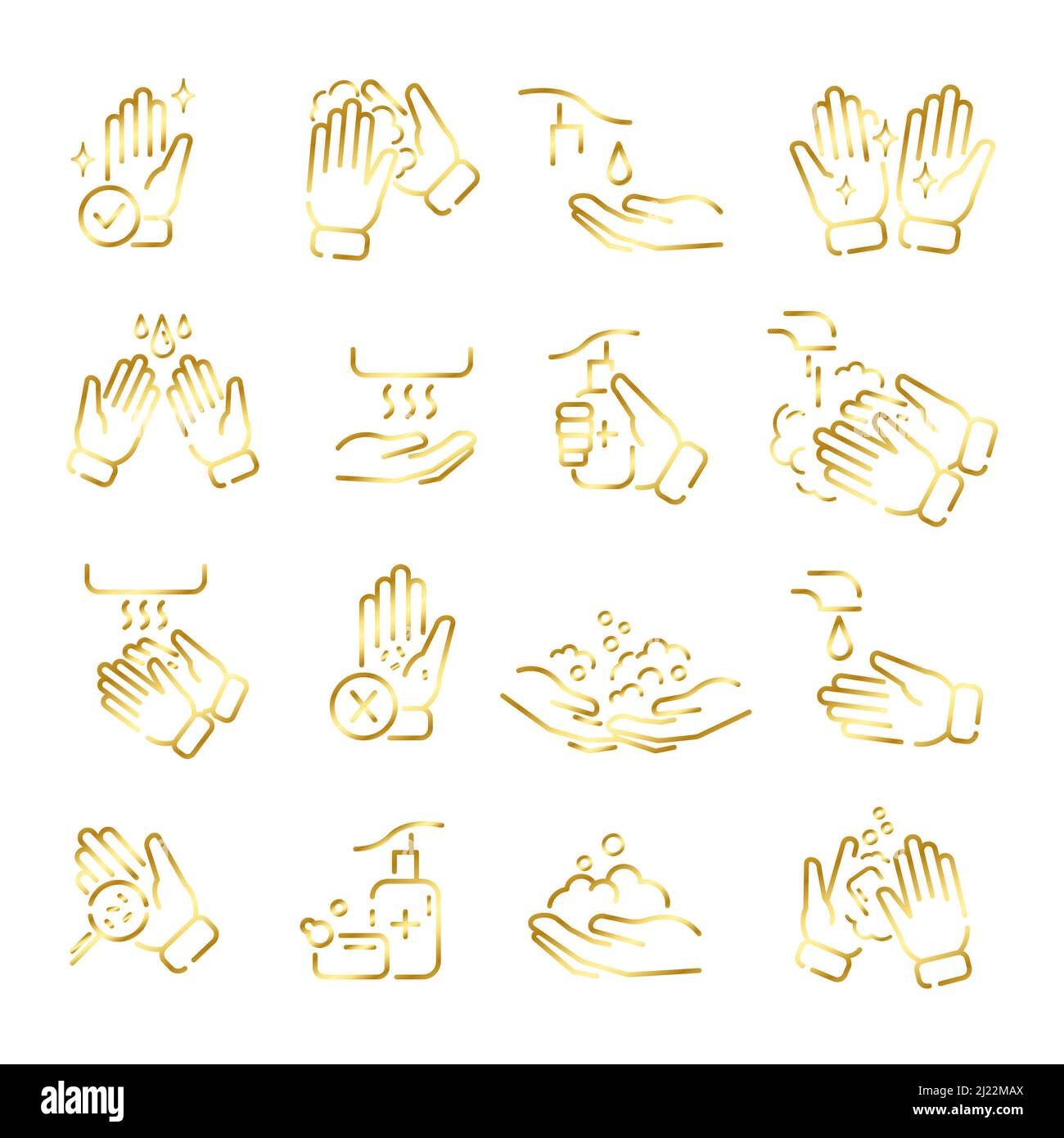Hands washing flat icon set. Tutorial of hand cleaning pictograms for ...