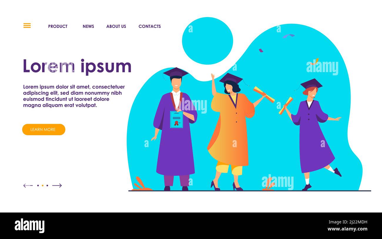 Happy diverse students celebrating graduation from school or colleges, holding diplomas and ...