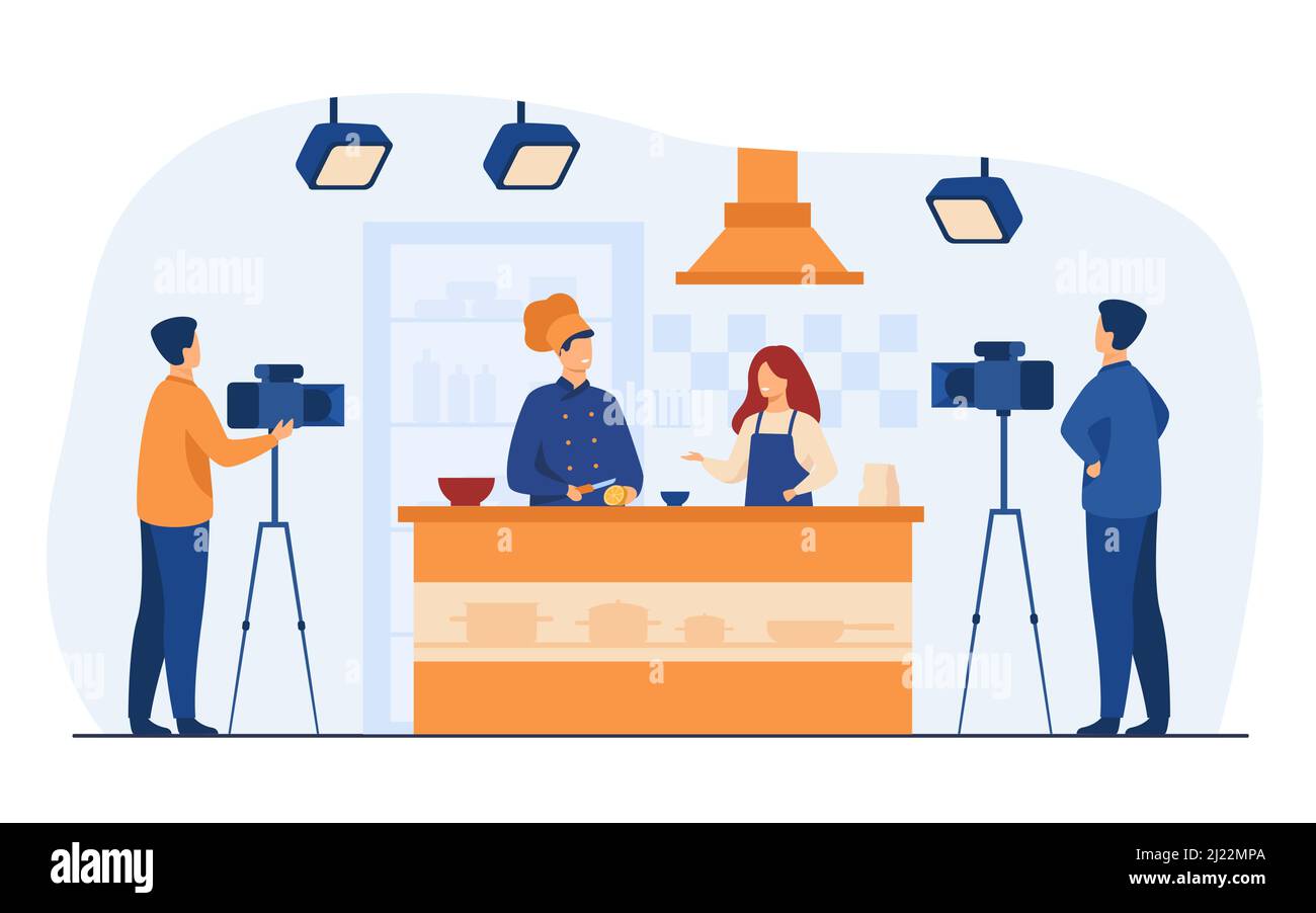 Chef preparing food on popular TV show isolated flat vector ...