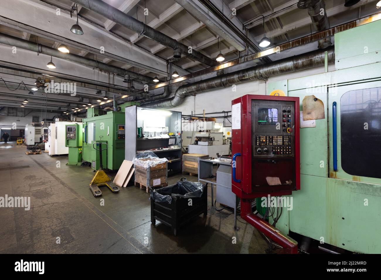 Modern automobile manufacturing workshop. Factory with steel ...