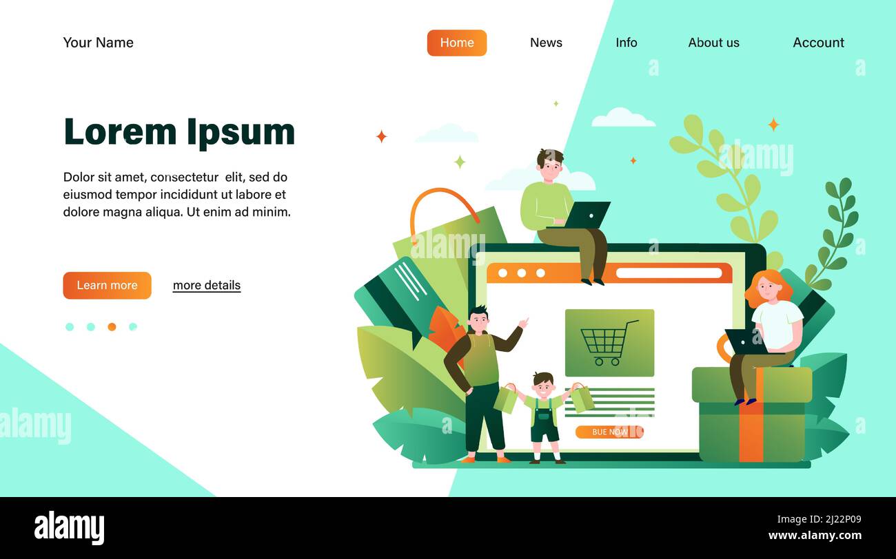 Happy people shopping online. Basket, tablet, customer flat vector ...