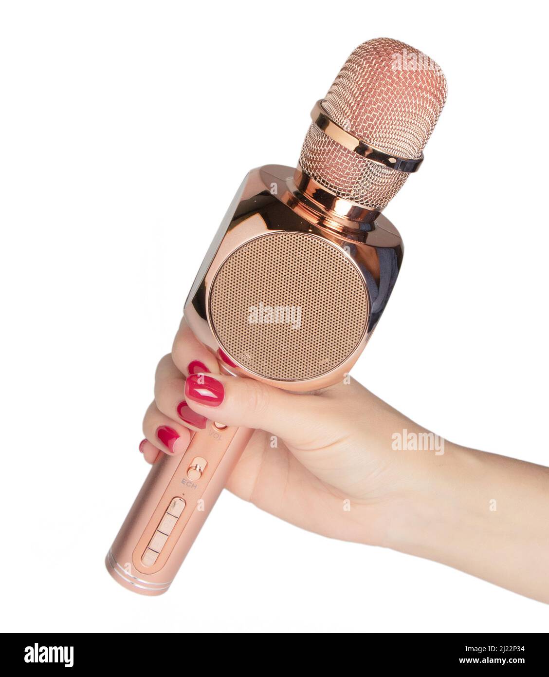 Hand Holding Microphone for Interview. Isolated on white Stock Photo ...