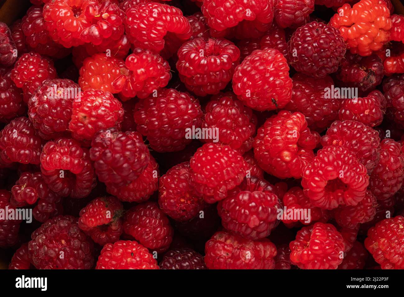 Fresh and sweet raspberries background Stock Photo - Alamy