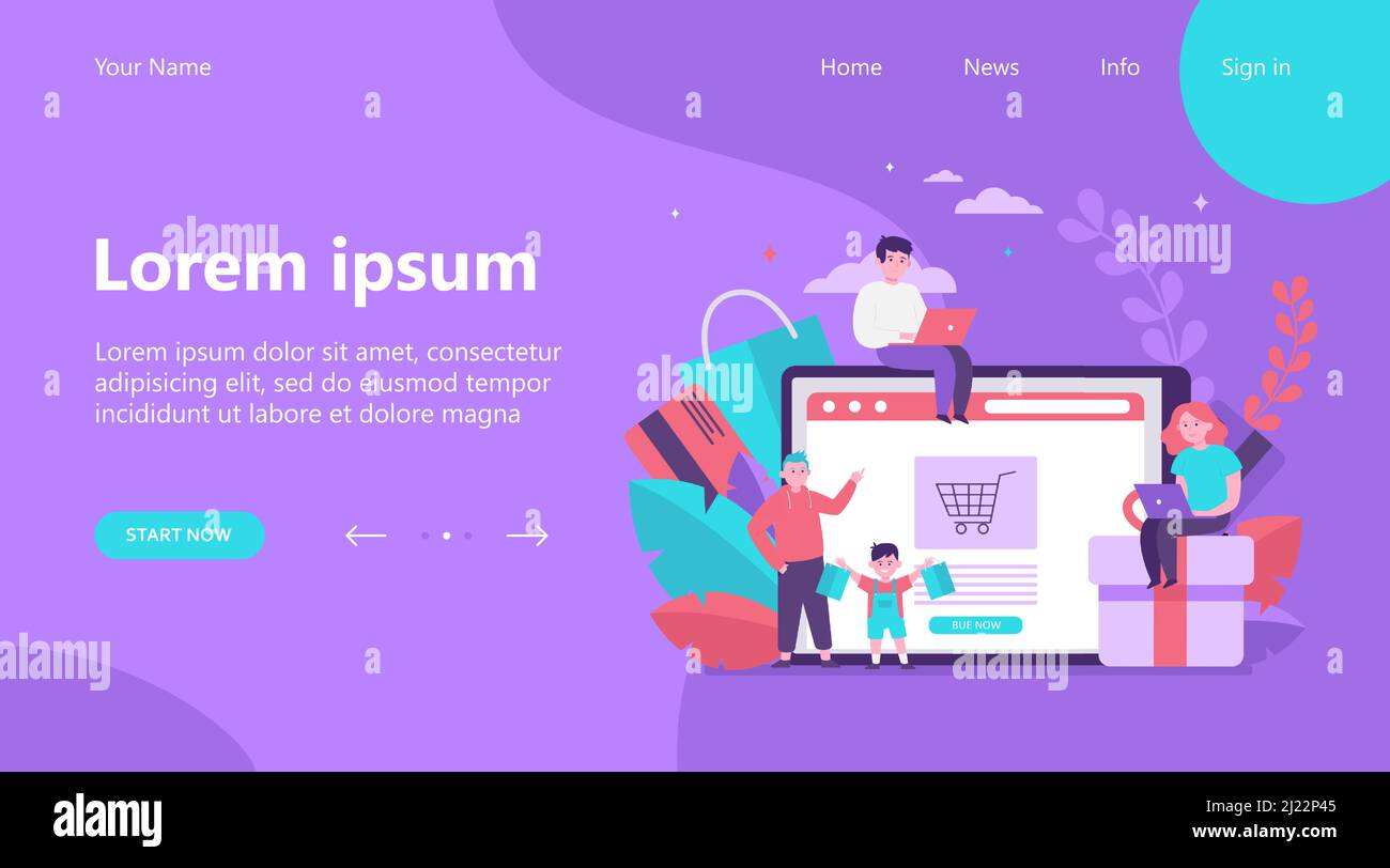 Happy people shopping online. Basket, tablet, customer flat vector ...