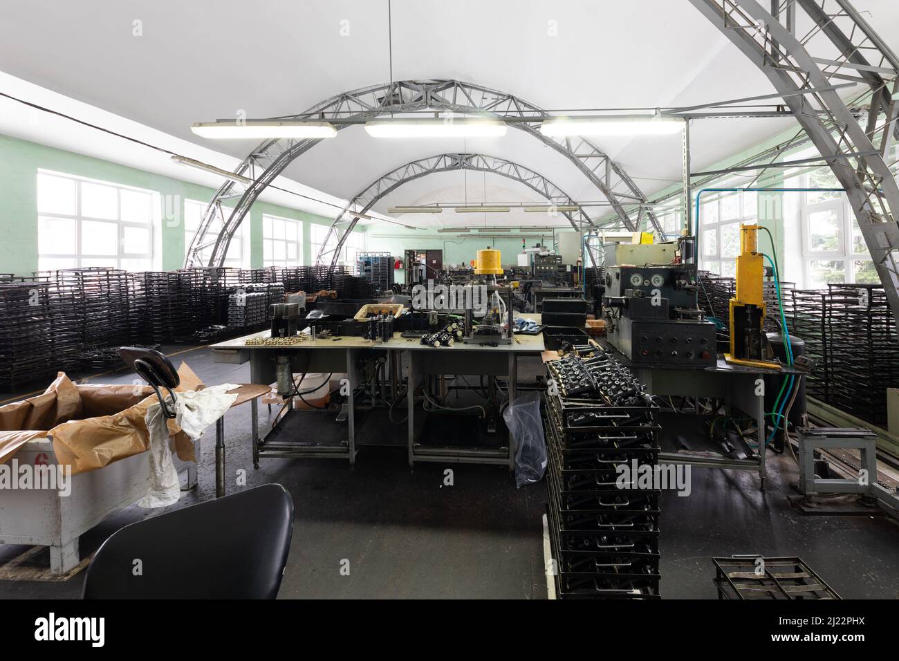 Assembly production. Engine factory. Plant concept and interior ...