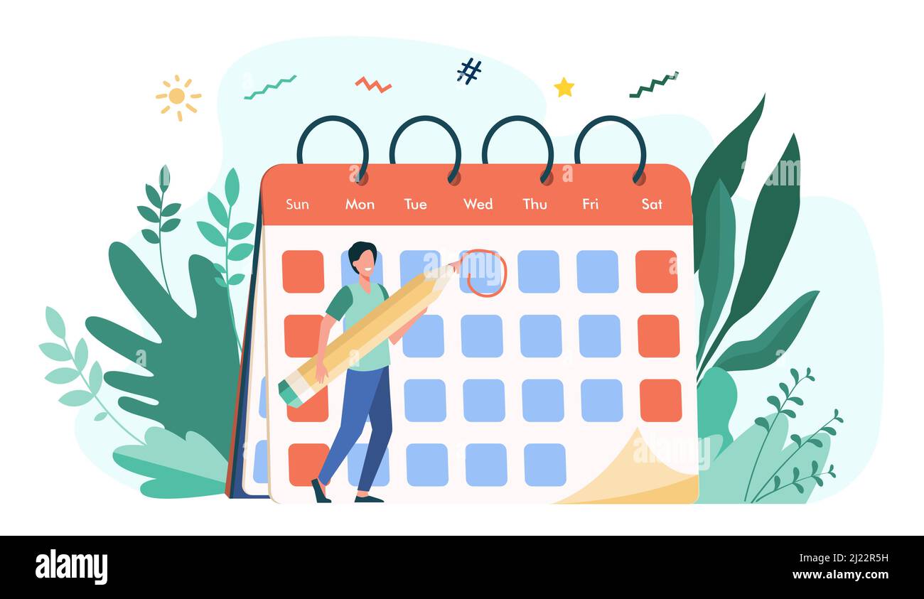 Employee marking deadline day. Man with pencil appointing date of event ...