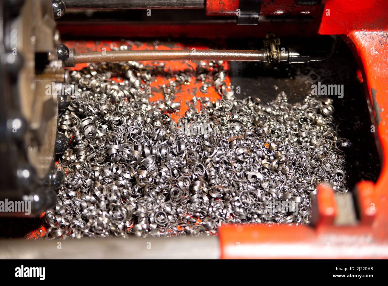 A lot of metal shavings close-up, after working on a milling machine or ...