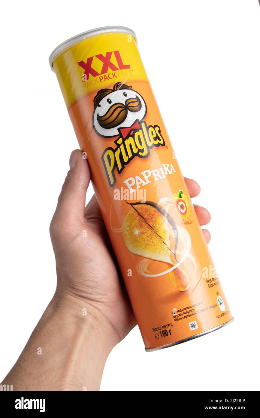 Dnipro, Ukraine. 28 october 2021 : Pringles chips Original pack in hand ...