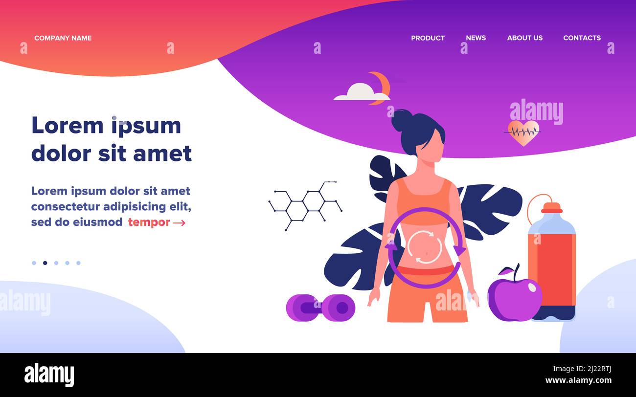 Metabolic process of woman on diet. Digestion system, food energy ...