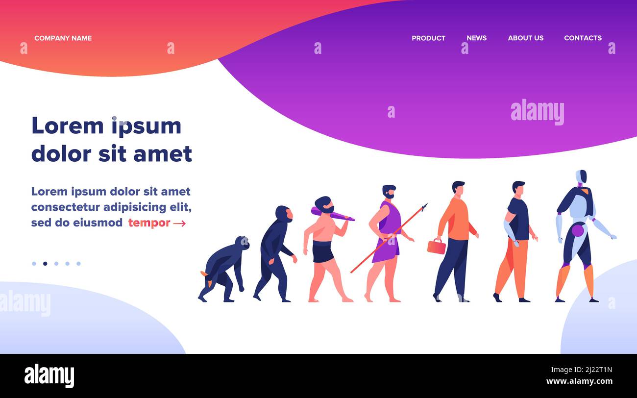 Human evolution from monkey to cyborg. Primate, ancestor, caveman, homo ...