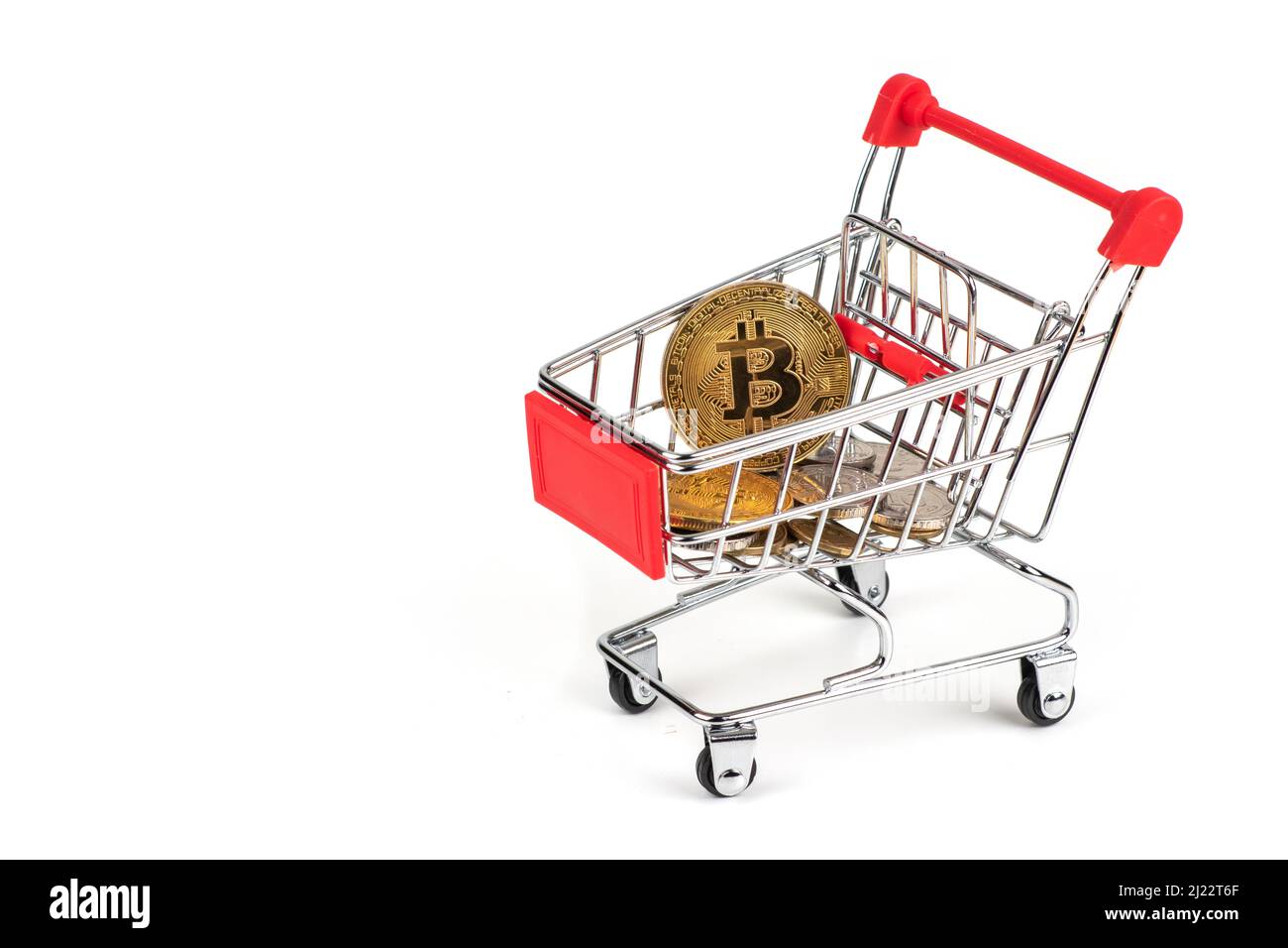Bitcoin virtual money concept. shopping carts full of Gold bitcoins ...