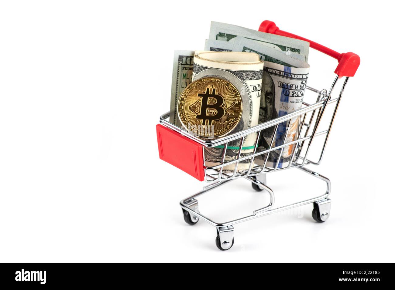 Bitcoin virtual money concept. shopping carts with golden bitcoins and ...