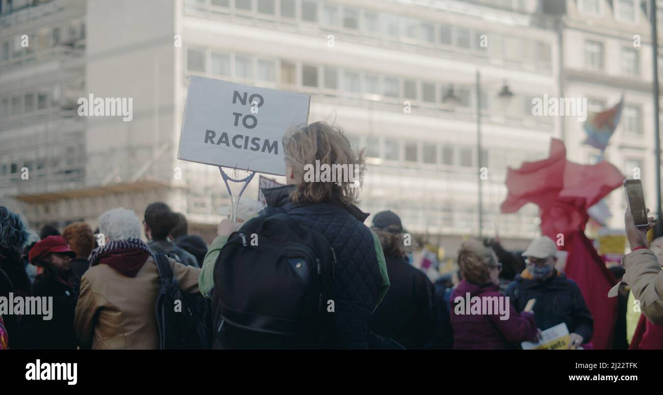London, UK - 03 19 2022: A woman protester holding a sign, ‘No To ...