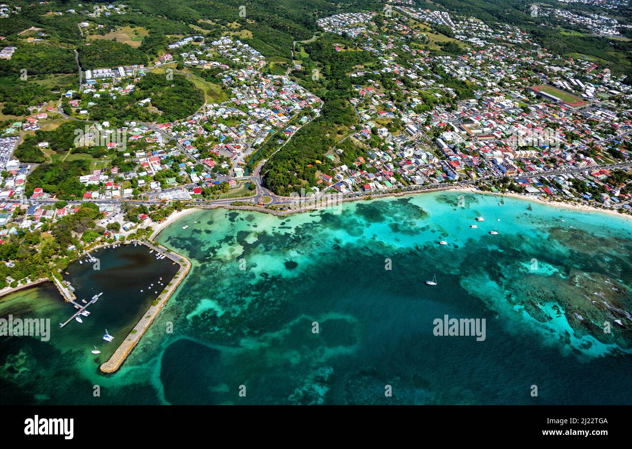 Aerial view of the south coast near Sainte-Anne, Grande-Terre ...