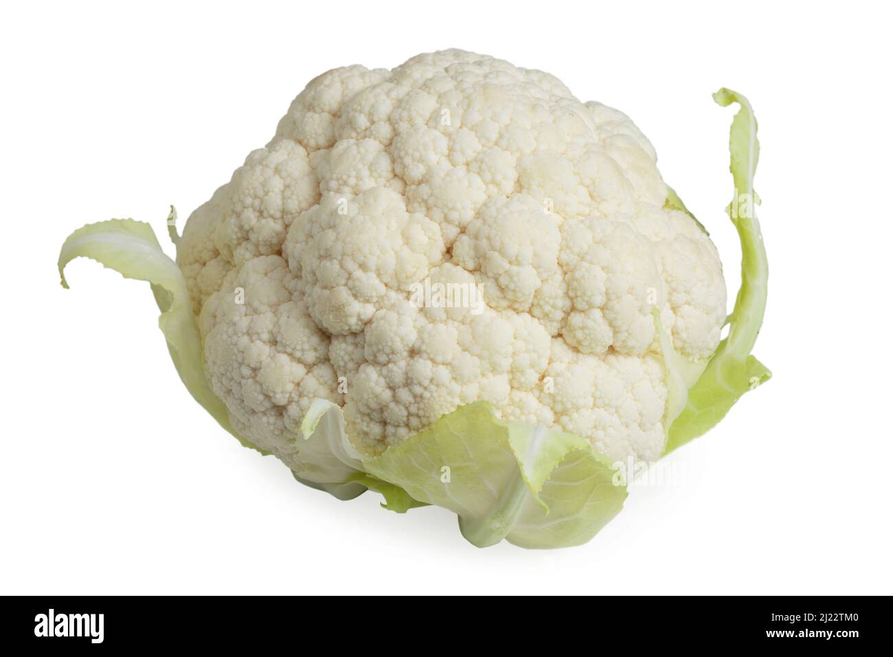 Ripe cauliflower with green leaves isolated on white background Stock ...