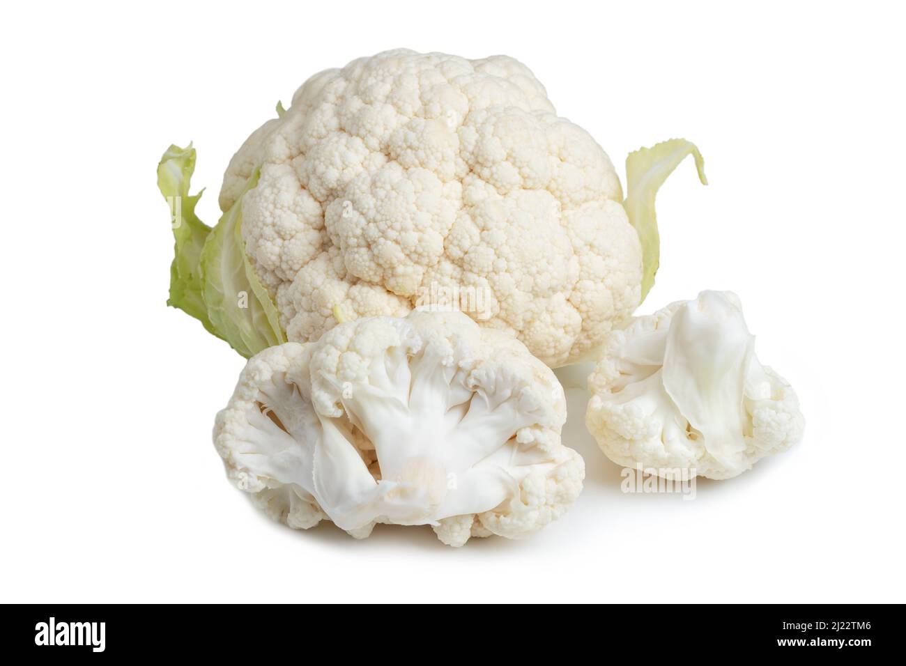 Ripe cauliflower with green leaves isolated on white background Stock ...