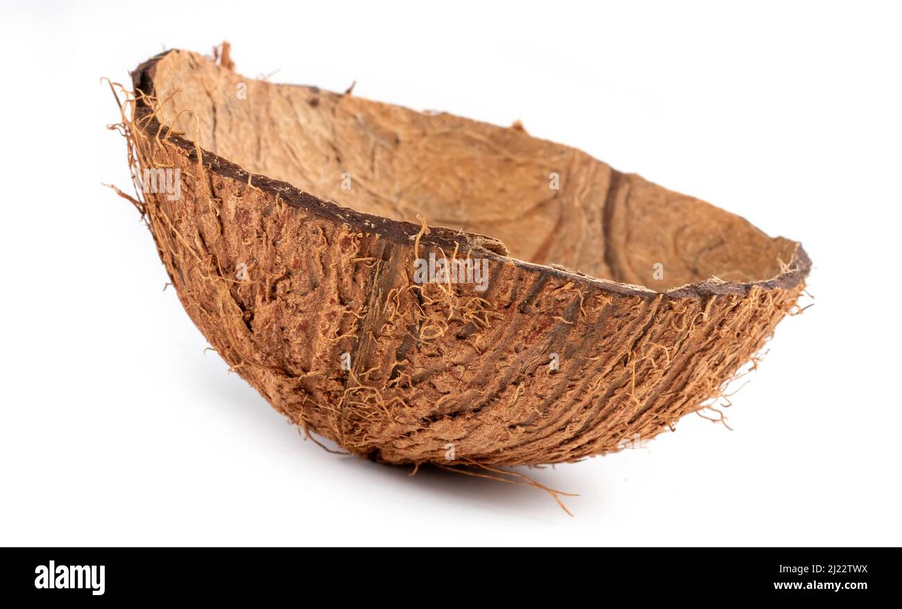 Coconut fruit shell cut in half isolated on white background Stock ...